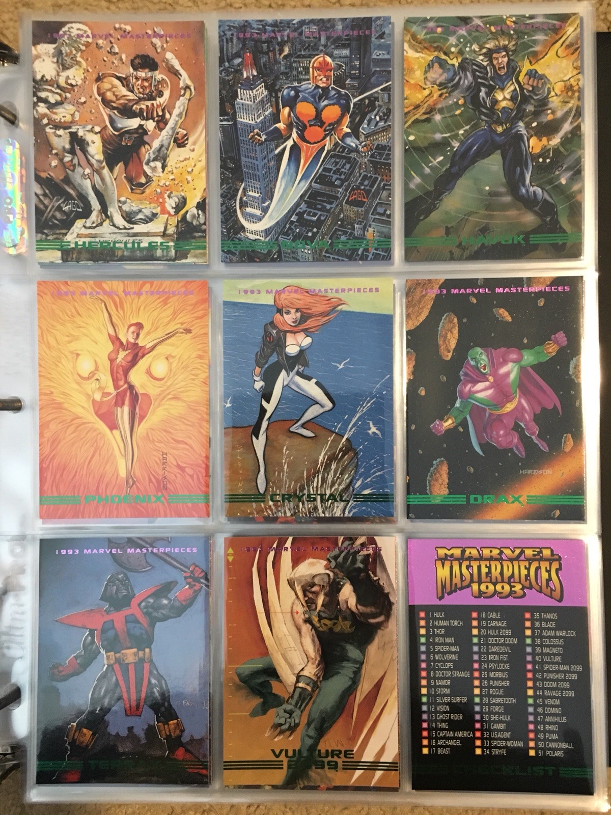 1993 Marvel Masterpieces Trading Cards NEAR COMPLETE BASE SET, #1-90 ...