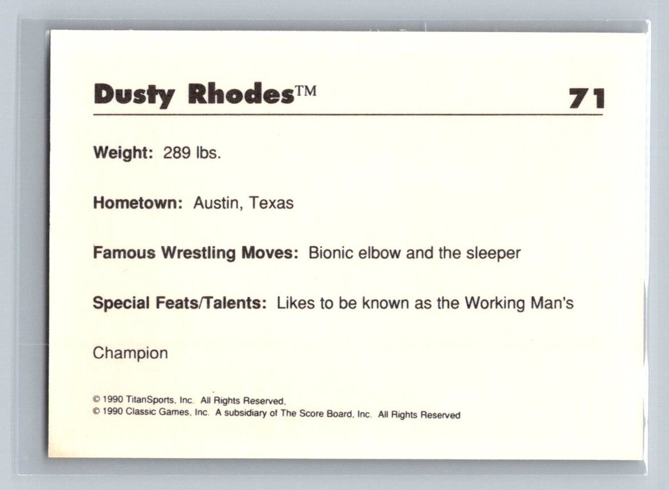 The american Dream Dusty Rhodes 1990 Classic WWF #71 NWA WCW WWE HOF ...