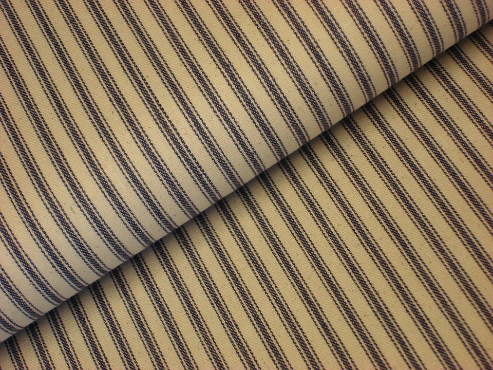 Roc-Ion Navy Blue Ticking Stripe Woven Twill Cotton Home Decor Sewing ...