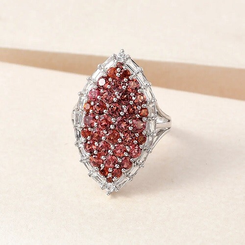 Mozambique Garnet White Topaz Ring Platinum Over SS 4.15 ctw Size 8 and ...