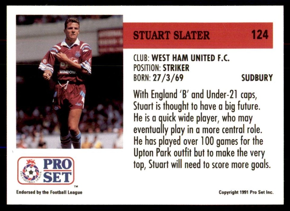 Pro Set Football 1991-1992 West Ham United Stuart Slater #124 | eBay