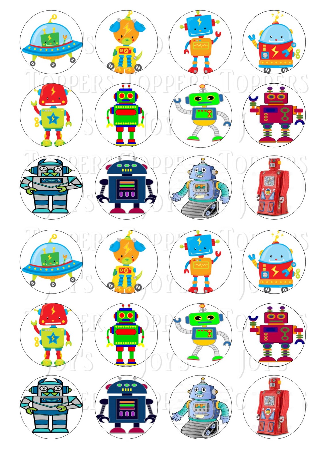 24 ROBOT ROBOTS CUPCAKE TOPPER WAFER RICE EDIBLE FAIRY CAKE BUN TOPPERS ...