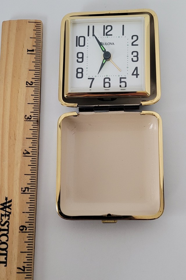 Bulova Vintage Folding Clam Wind-Up Mechanical Travel Alarm Clock Japan ...