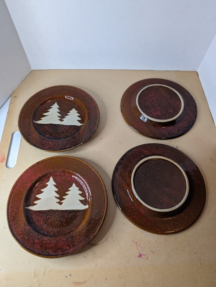 Lot Of 4 Dennis East Stoneware Pine Tree Plates DEI Woodland Winter ...