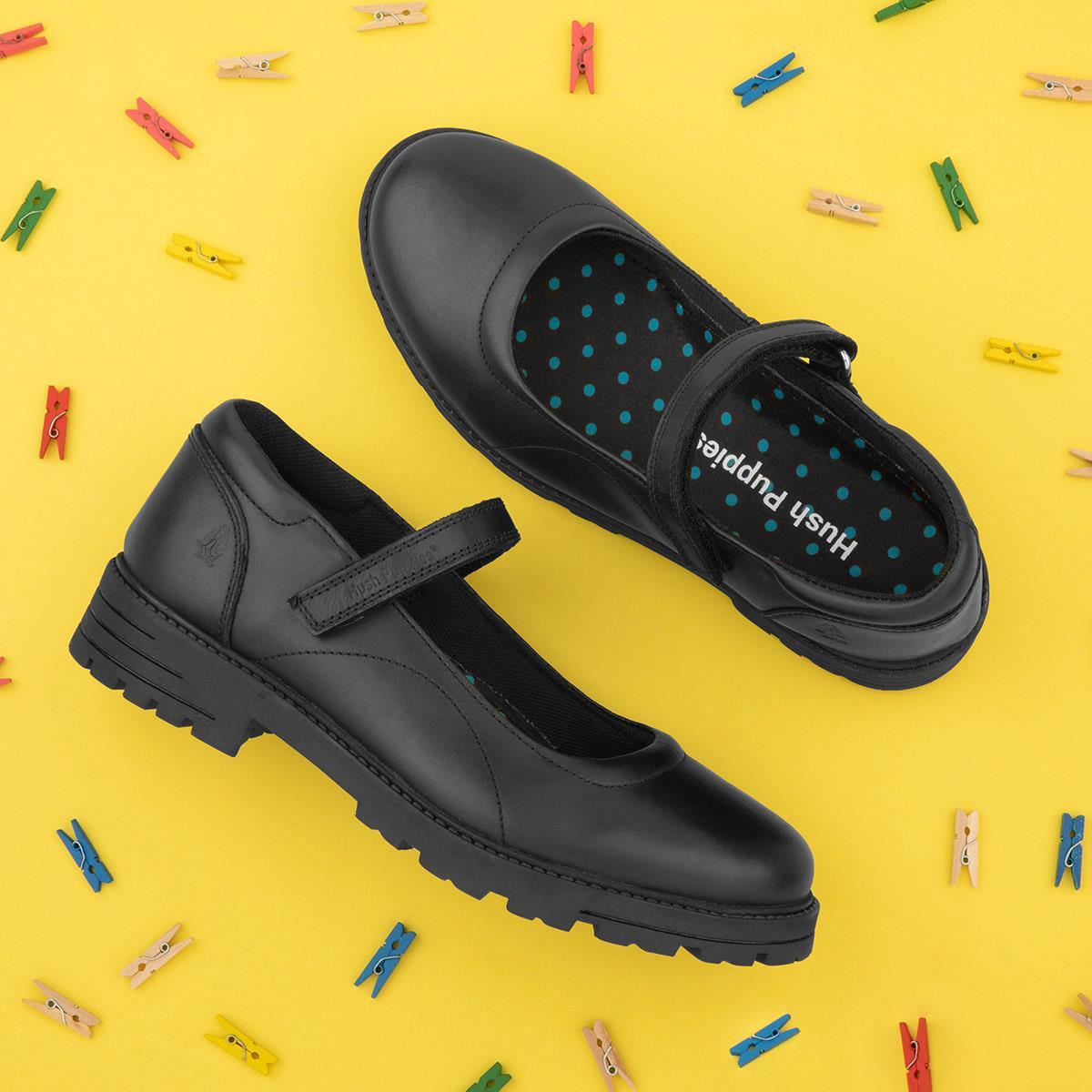 Hush Puppies Girls Shoe Black Easy Fasten Leather School Shoe Talisman ...