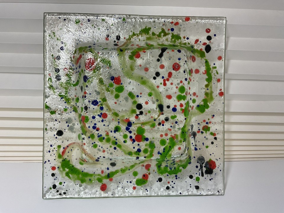 Fused Art Glass Confetti Platter /serving tray Smooth Top Textured ...