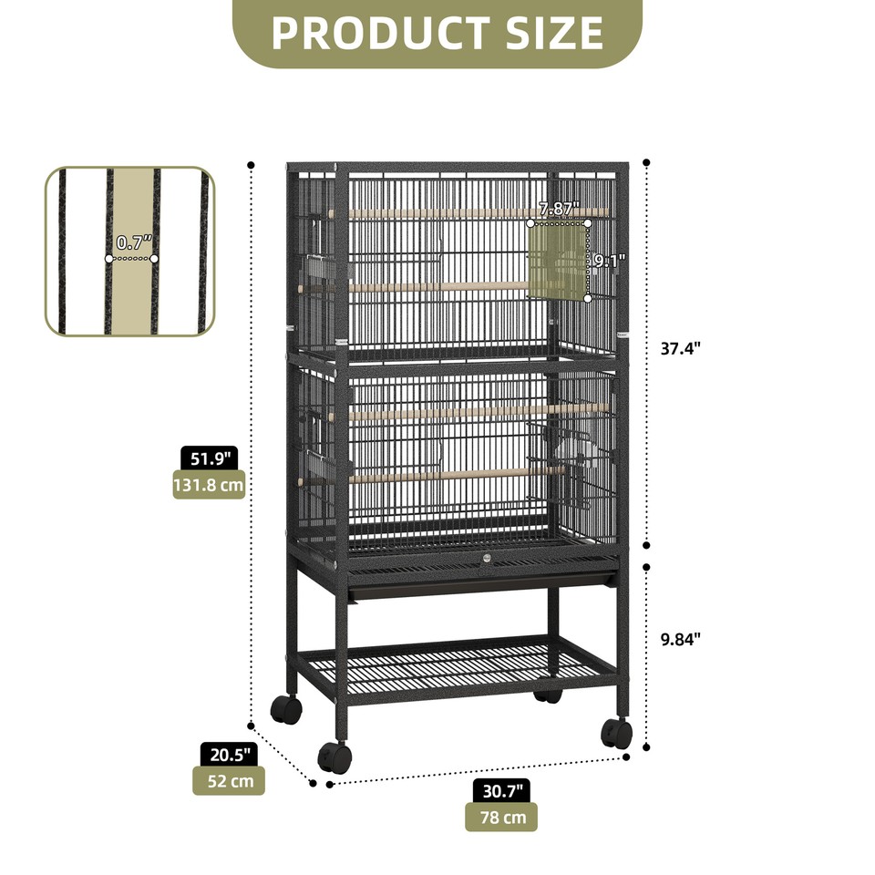 52" Metal Parrot Cage / Canary Parakeet Crow Pigeon Portable Bird Cage ...
