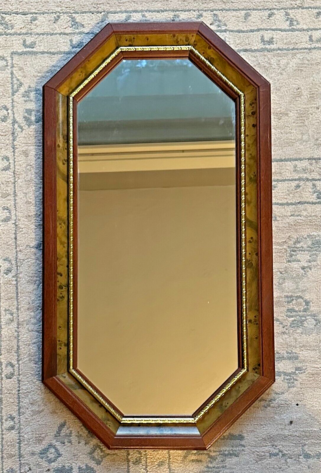 Vtg Wood w/ Gold Trim Framed Wall Mirror LONG Octagon MCM Retro 24x12 ...