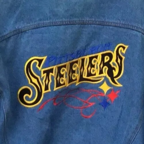 Vintage Pittsburgh Steelers Denim Jacket Embroidered Aspen Gold Leather ...
