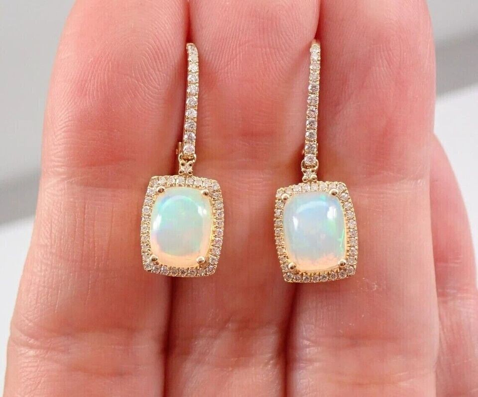 8.20 Ct Oval Fire Opal & Moissanite Drop/Dangle Earrings 14k Yellow ...