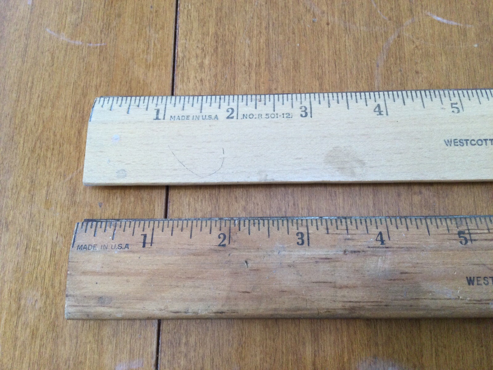 2 Vintage WESTCOTT Wooden Rulers, Both W/ Metal Edge & Old Logo(1 Is # ...