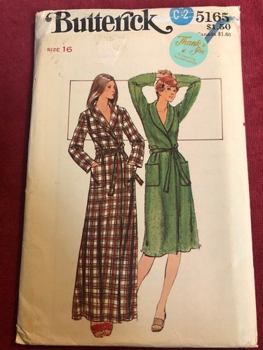 🌹1978 BUTTERICK #5165 - LADIES TWO LENGTH FRONT WRAP ROBE PATTERN 16 FF ...