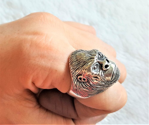 Gorilla Head 925 Sterling Silver Ring Ape Talisman Exclusive Design ...