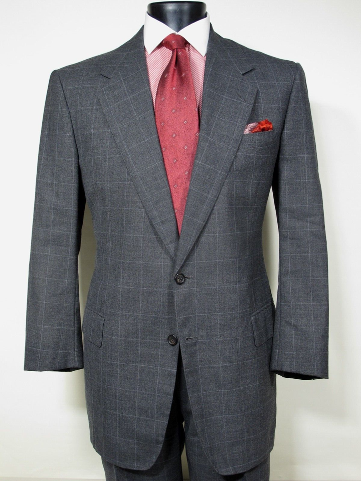 Bergdorf Goodman Bespoke Domenico Spano Suit 44L Gray Muted Window Pane ...