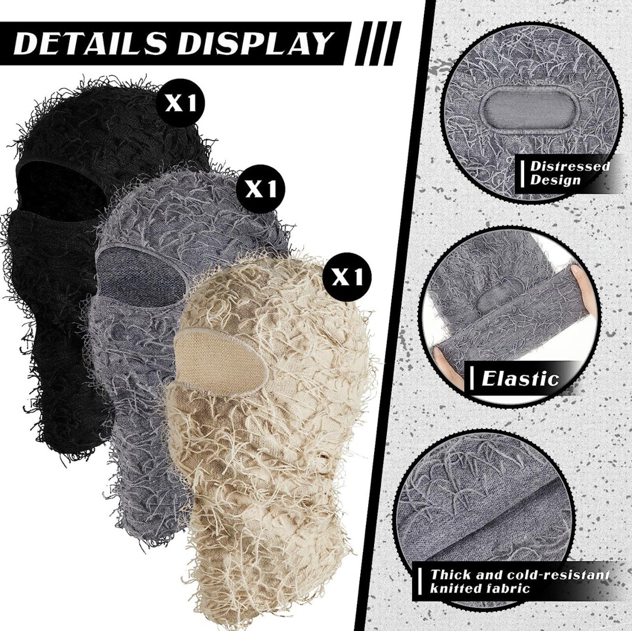 3X Tricolor Distressed Balaclava Hip Hop Ski Mask Shiesty Yeat Mask Y2K ...