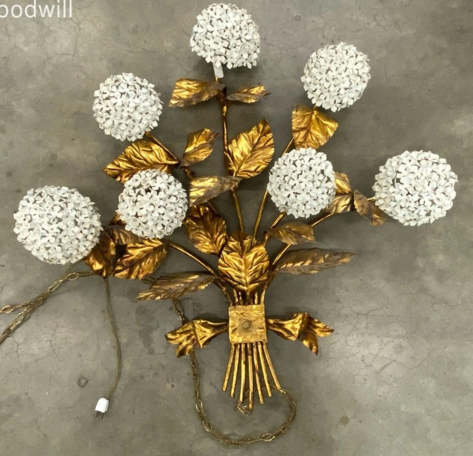 Vintage Large 1950’s Italian Gilt Tole Hydrangeas Light Fixture | eBay