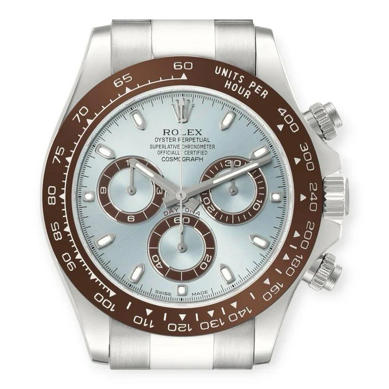 Rolex Daytona Chronograph Ice Blue Dial Brown Tachymeter Bezel Silver ...