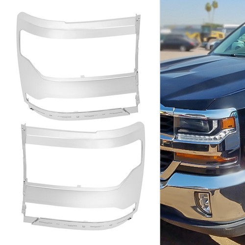 Pair Side Headlight Trim Bezel Cover Chrome for 2016-2018 Chevy ...