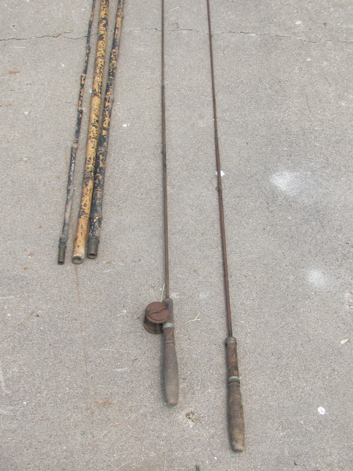 Antique 2 VIM Union Hardware co Wood Handle Fishing Rods & 1 Bamboo ...