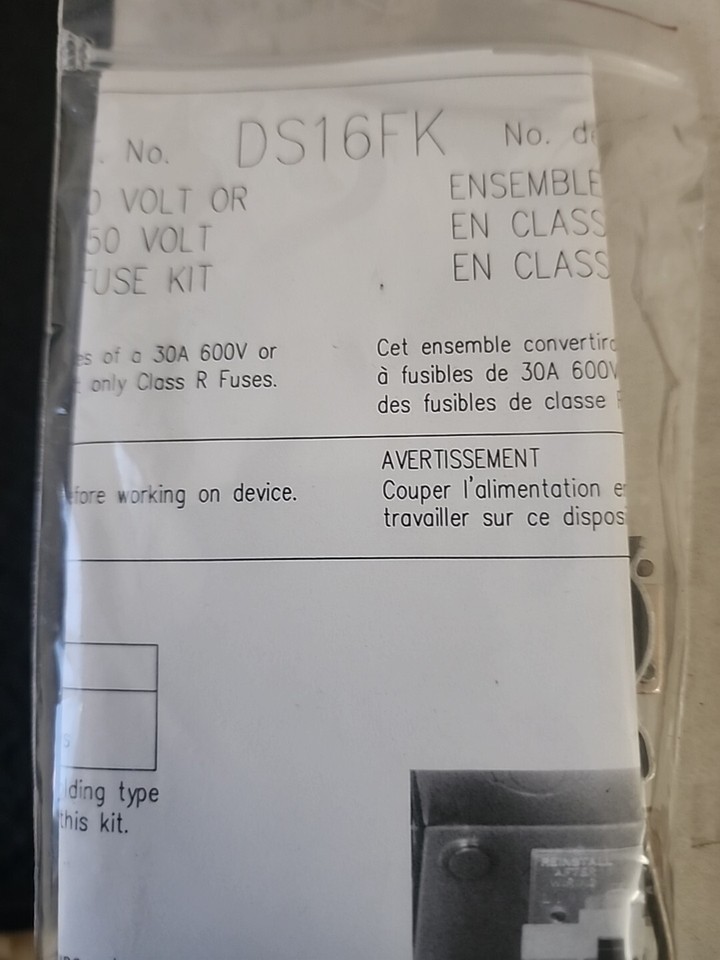 Eaton NSB DS16FK Fuse Reducers and Clips Class R Fuse Kit 30A 600V 50 ...