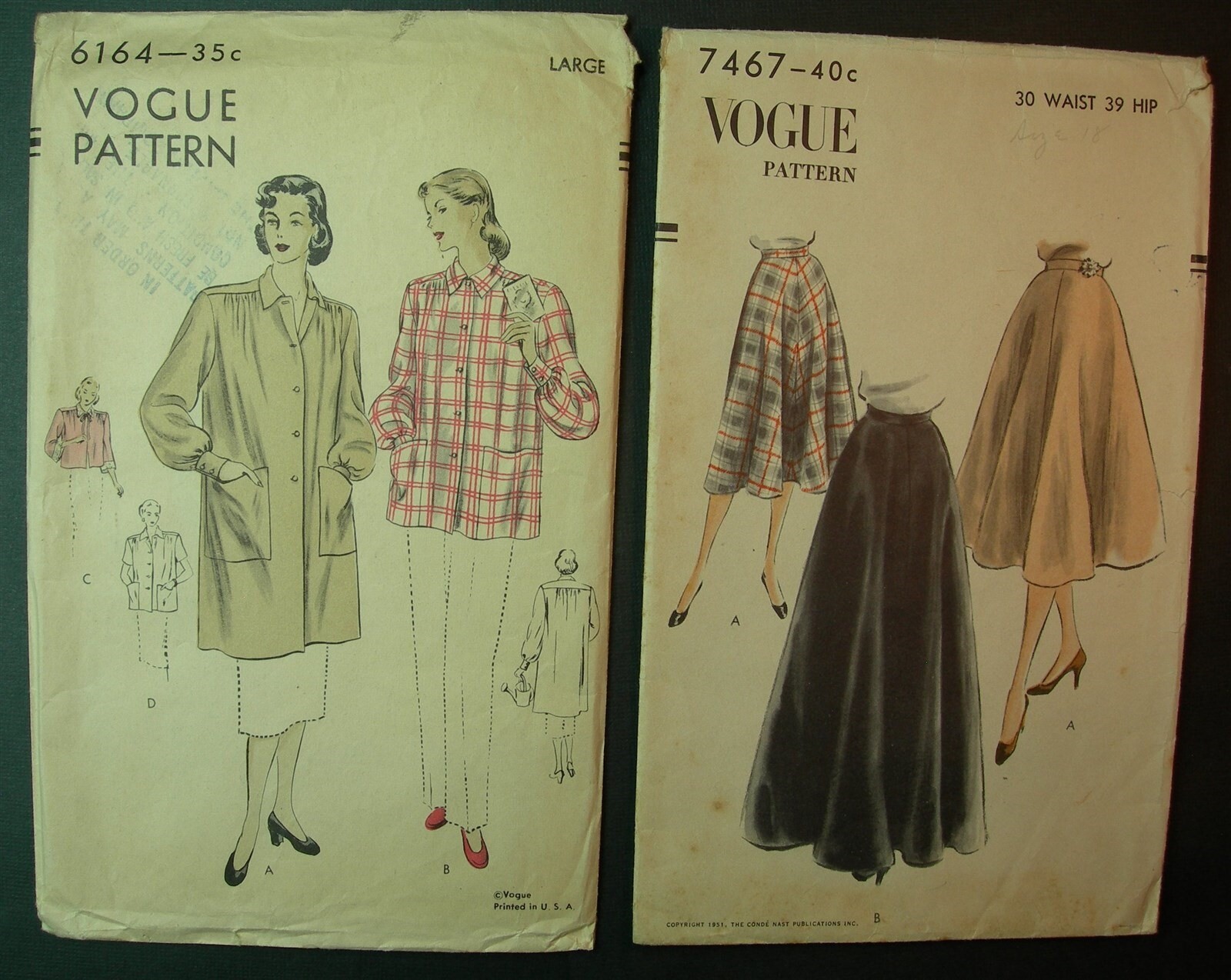 2 Vintage 40's 50's VOGUE pattern covers (empty) envelopes for display ...