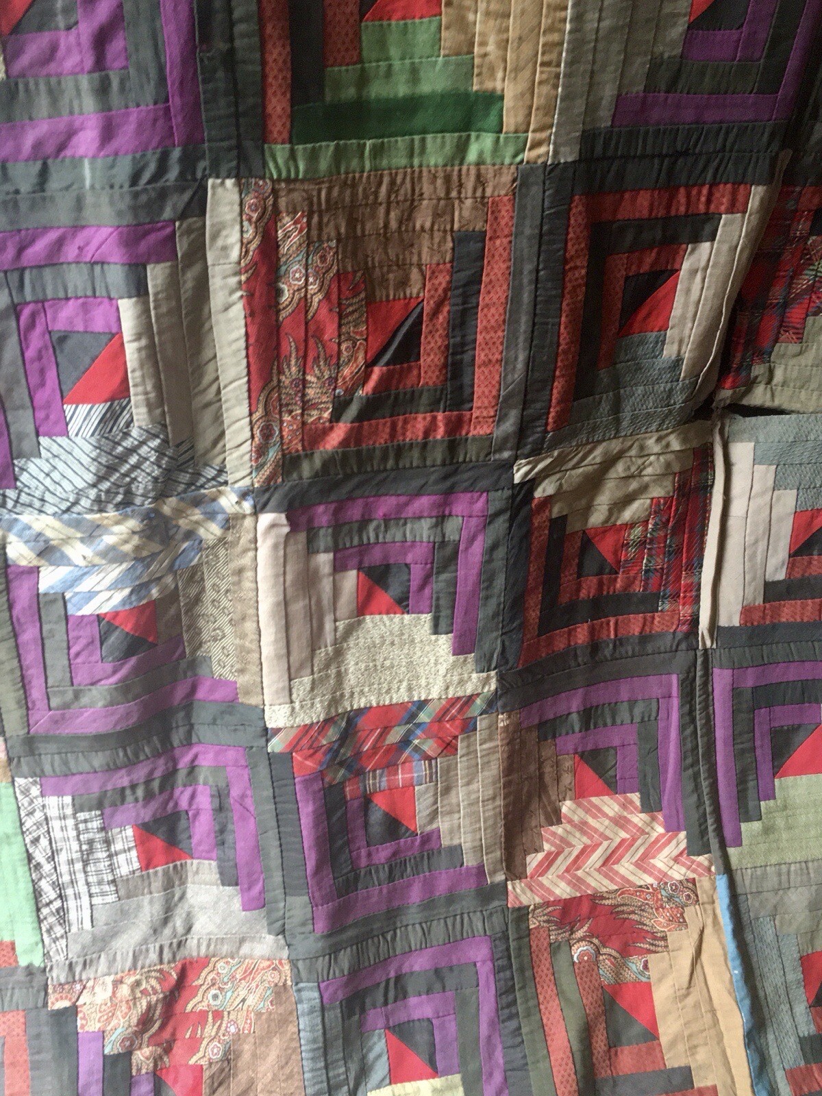 Antique Primitive Farmhouse Log Cabin Quilt ~ Red Black Blue Green ...