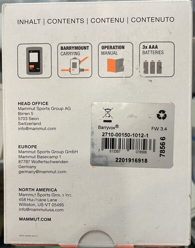 Mammut Barryvox Avalanche Beacon, Transceiver, Backcountry Skiing ...