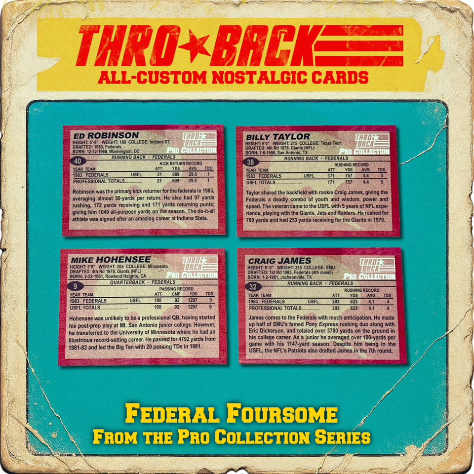 THROBACK custom Football Card Set USFL Washington Federals Foursome Lot ...