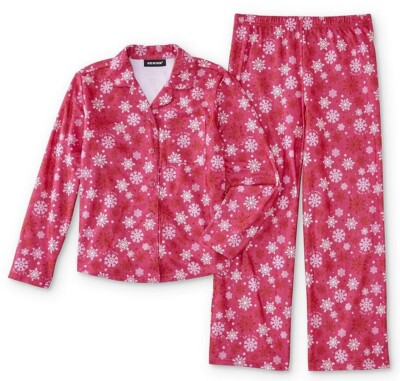 Snowflake Girls Pajamas Button Front Top Shirt & Pants Winter Fleece ...