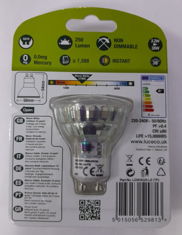 1x 3.2W (=35W) LED GU10 Instant On Spot Light Bulbs Lamps Warm White ...