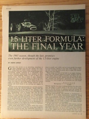 ENG179 Article Engine 1.5 Liter Formula: The Final Year Aug 1965 5 page ...