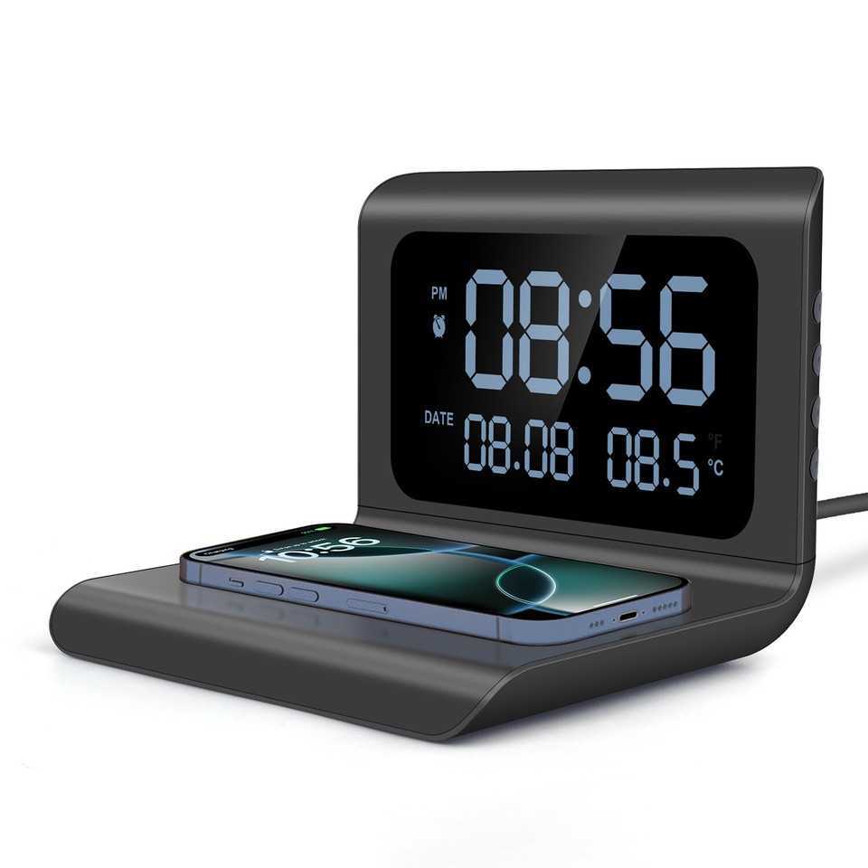 FDGAO Wireless Charger Dock Alarm Clock Thermometers For iPhone 16 X ...