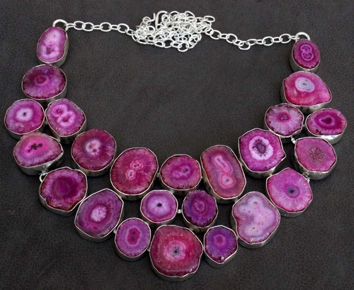 Big Cluster Pink Solar Quartz 925 Silver Plated Gemstone Necklace 18 ...