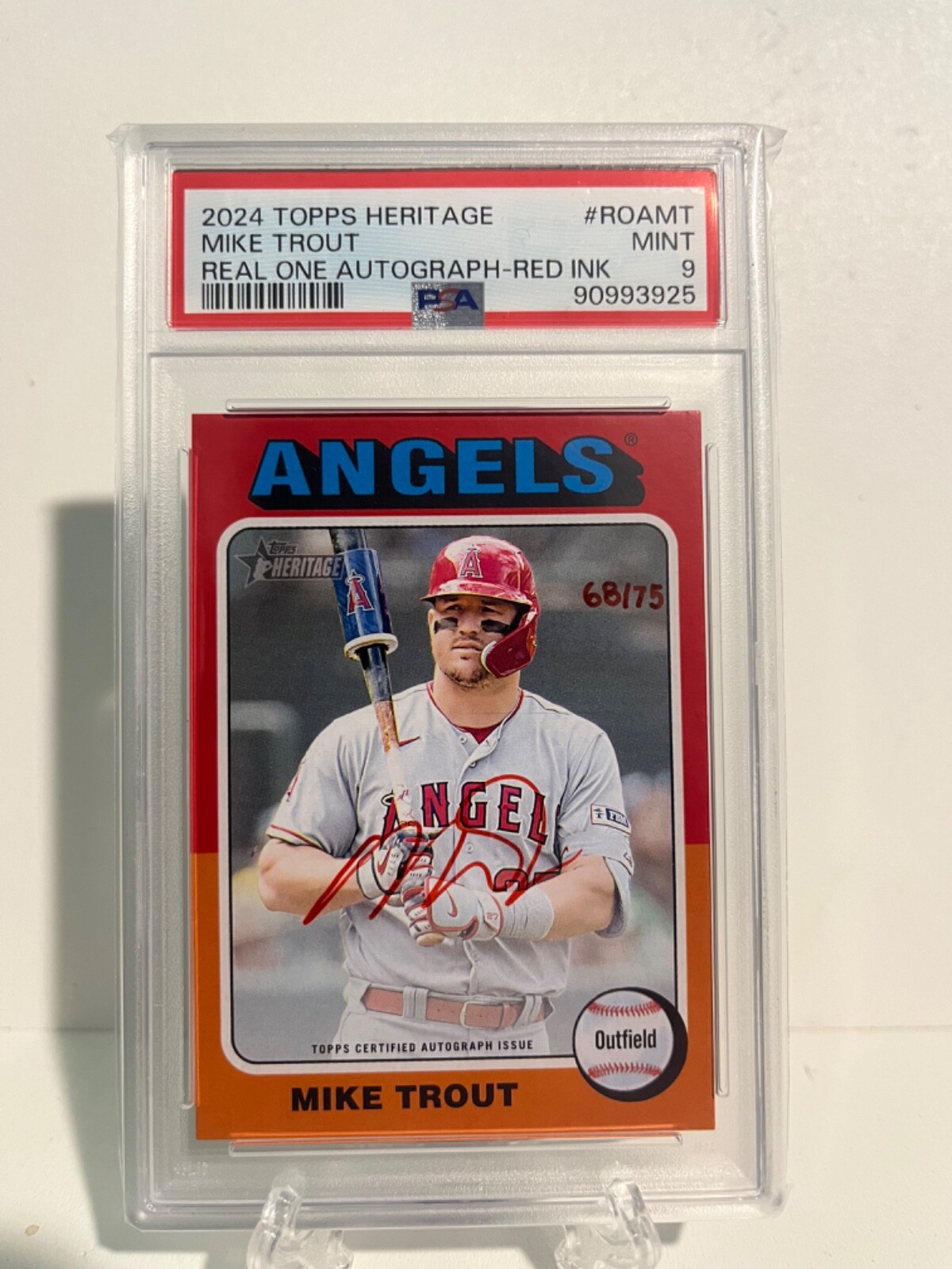 2024 Topps Heritage Mike Trout Red Ink Auto Autograph #68/75 ROA-MT PSA ...