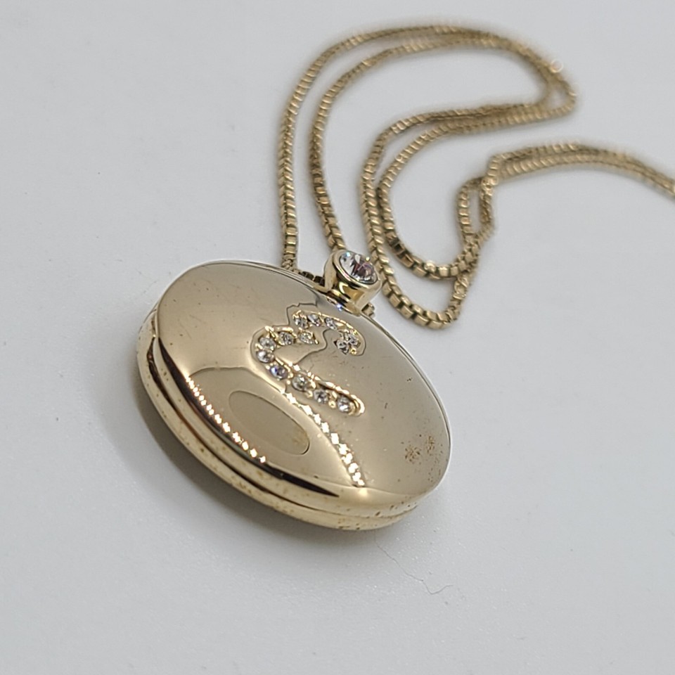 Monet Initial E Crystal Locket Gold Tone In Original Gift Box | eBay
