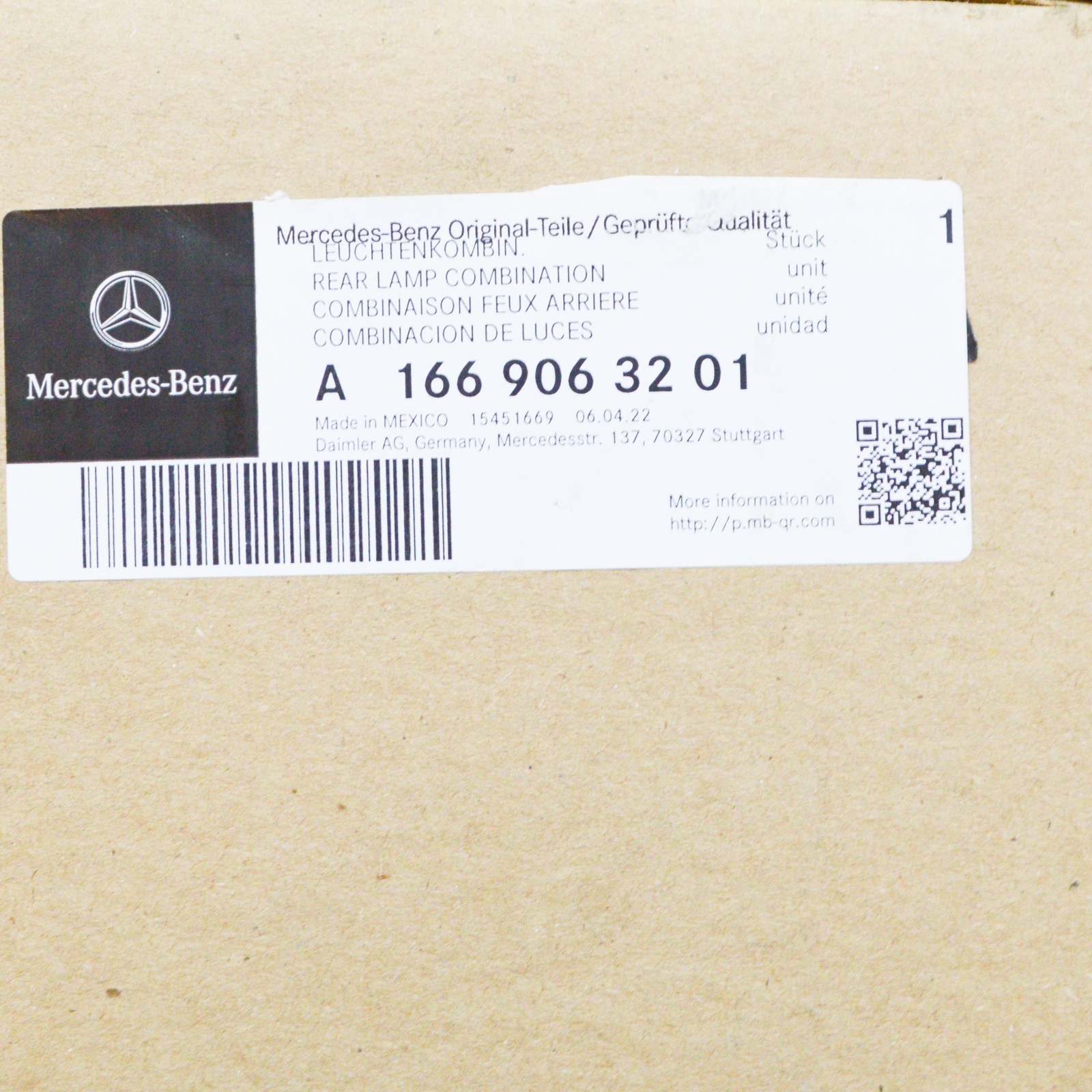 MERCEDES Ml 2013 Rear Right Light W166 Genuine A1669063201 for sale ...