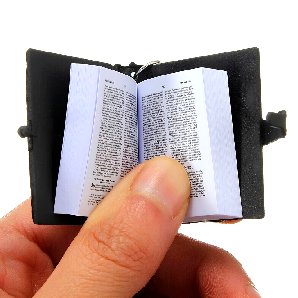 Mini Holy Bible Keyring Book Keychain Christian Cross Black Genuine ...