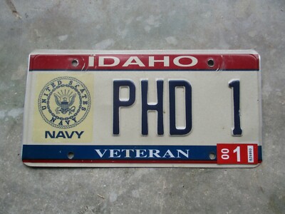 Idaho 2000 U.S. Navy Veteran license plate # PHD 1 | eBay