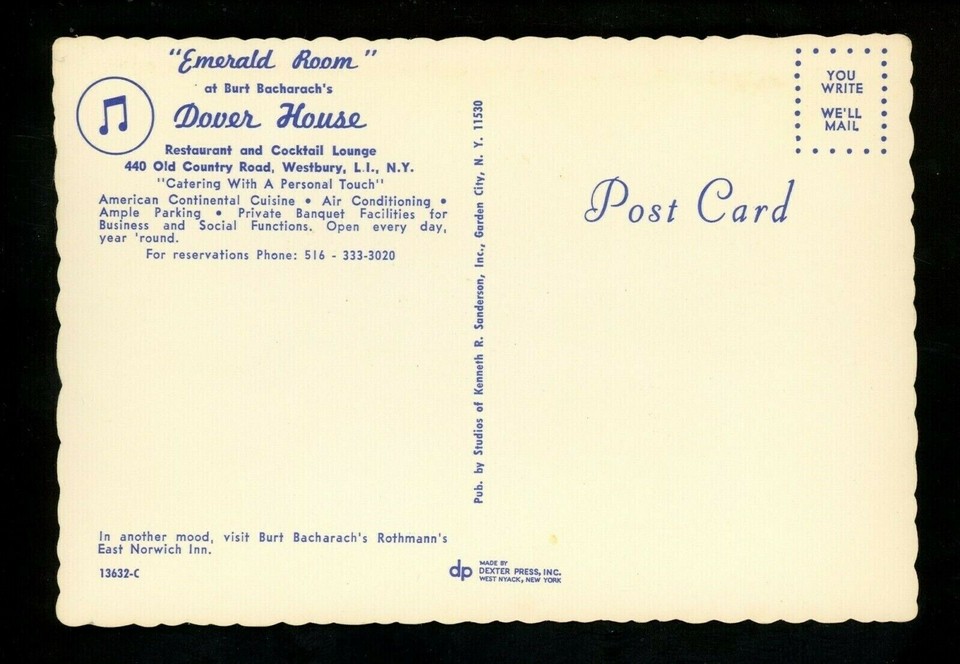 Restaurant postcard New York NY Westbury Long Island Dover House ...