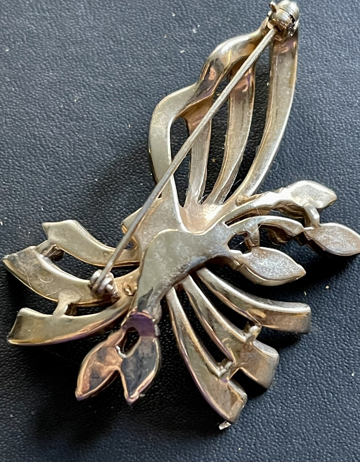 vintage sterling silver guilded brooch w/rhinestones bow design | eBay