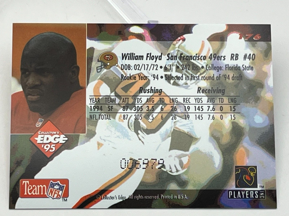 1995 Collector's Edge Black Label Card #176 William Floyd San Francisco ...