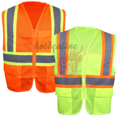 Work Reflective Safety Vest Hi Vis High Visibility Strips w/3-Pockets ...