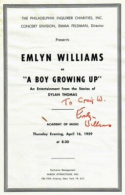 RARE! “Renowned Welsh Dramatist" Emlyn Williams Hand Signed Program ...