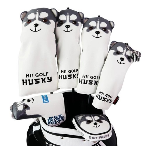 Leather Husky Cartoon Head Protector Cover Golf Club Mallet Putter Head ...