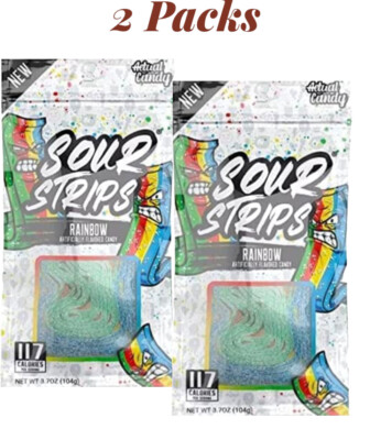2 Pack - Sour Strips RAINBOW Sour Flavored CHEWY Candy 24 Strips. | eBay