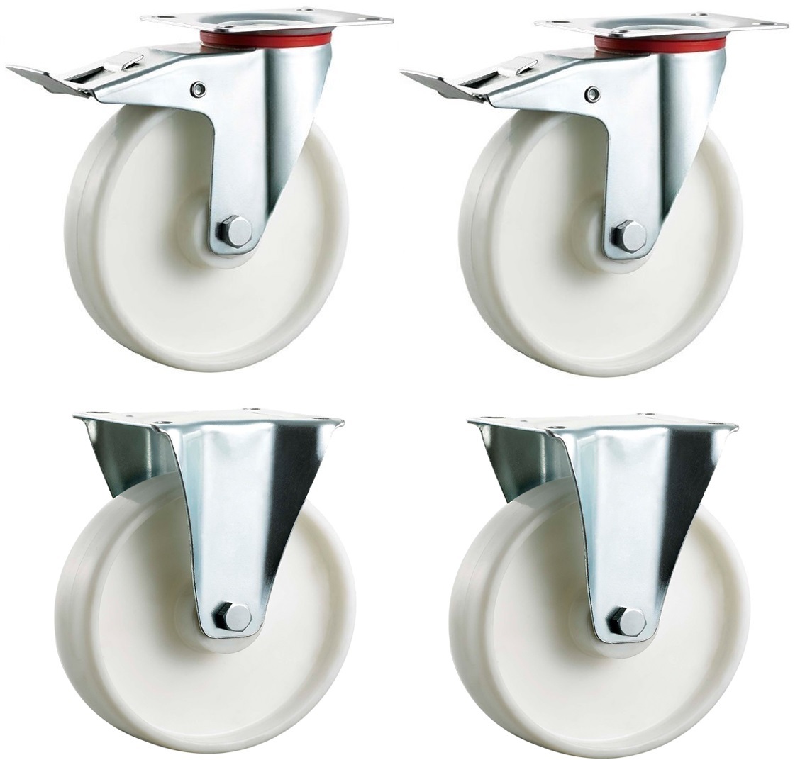 4x 100mm Swivel Braked & Fixed Castors Casters with Nylon Wheels ...