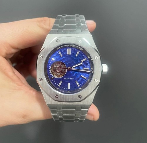 Custom Automatic Open Heart 41mm Blue Textured Dial Steel Watch NH35 ...
