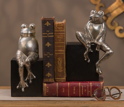 FANCIFUL FROG BOOKENDS - ANTIQUE SILVER FINISH | eBay