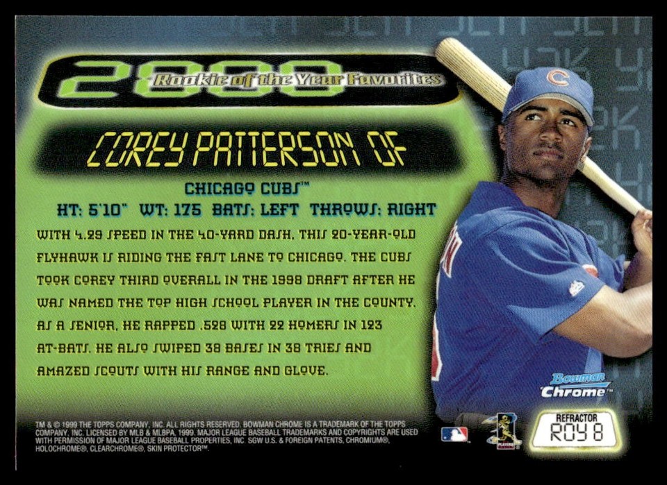 1999 Bowman Chrome #ROY8 Corey Patterson ROY Favorites Refractor ...