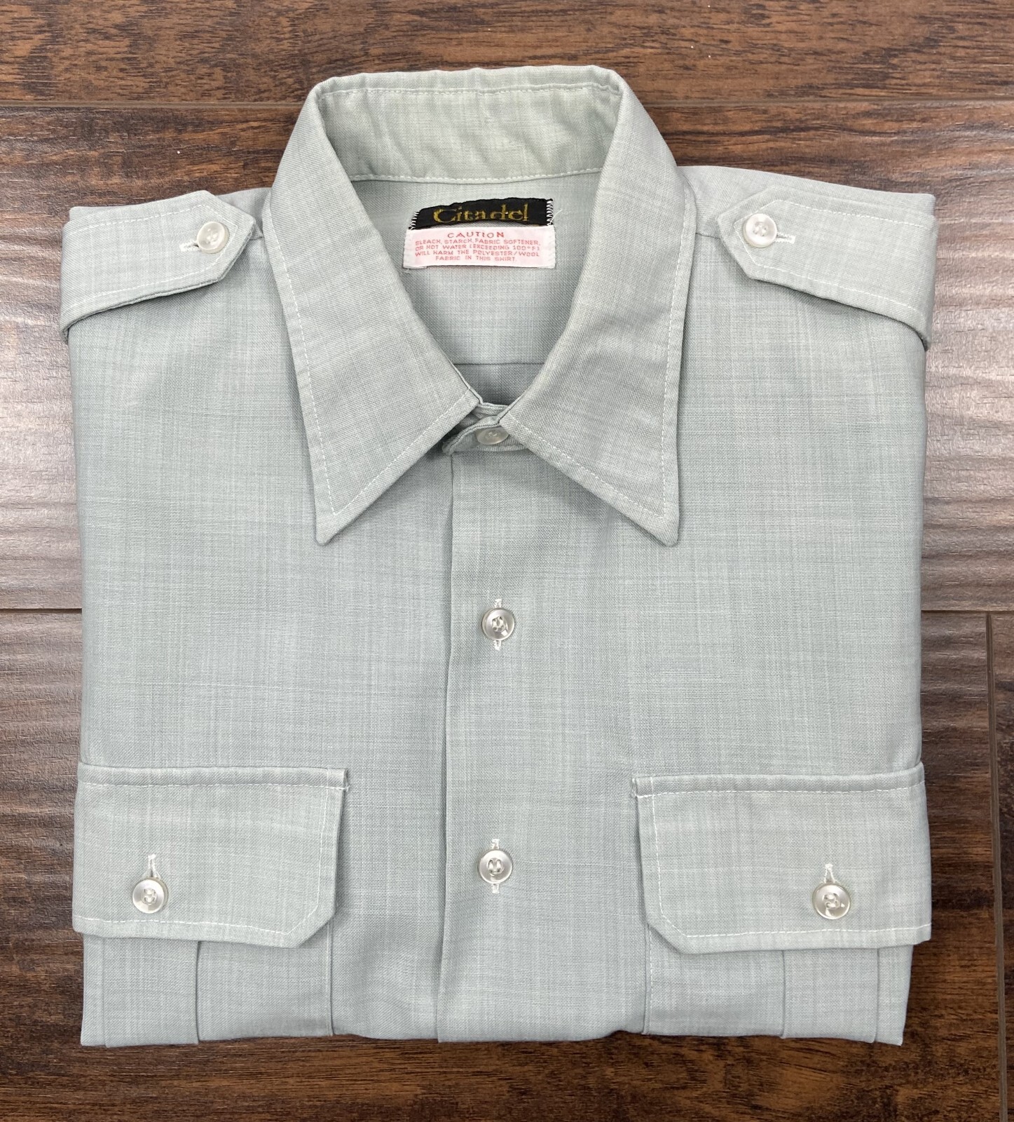 Vintage Citadel Shirt Mens 16 1/2 Green Short Sleeve Button Up Made In ...